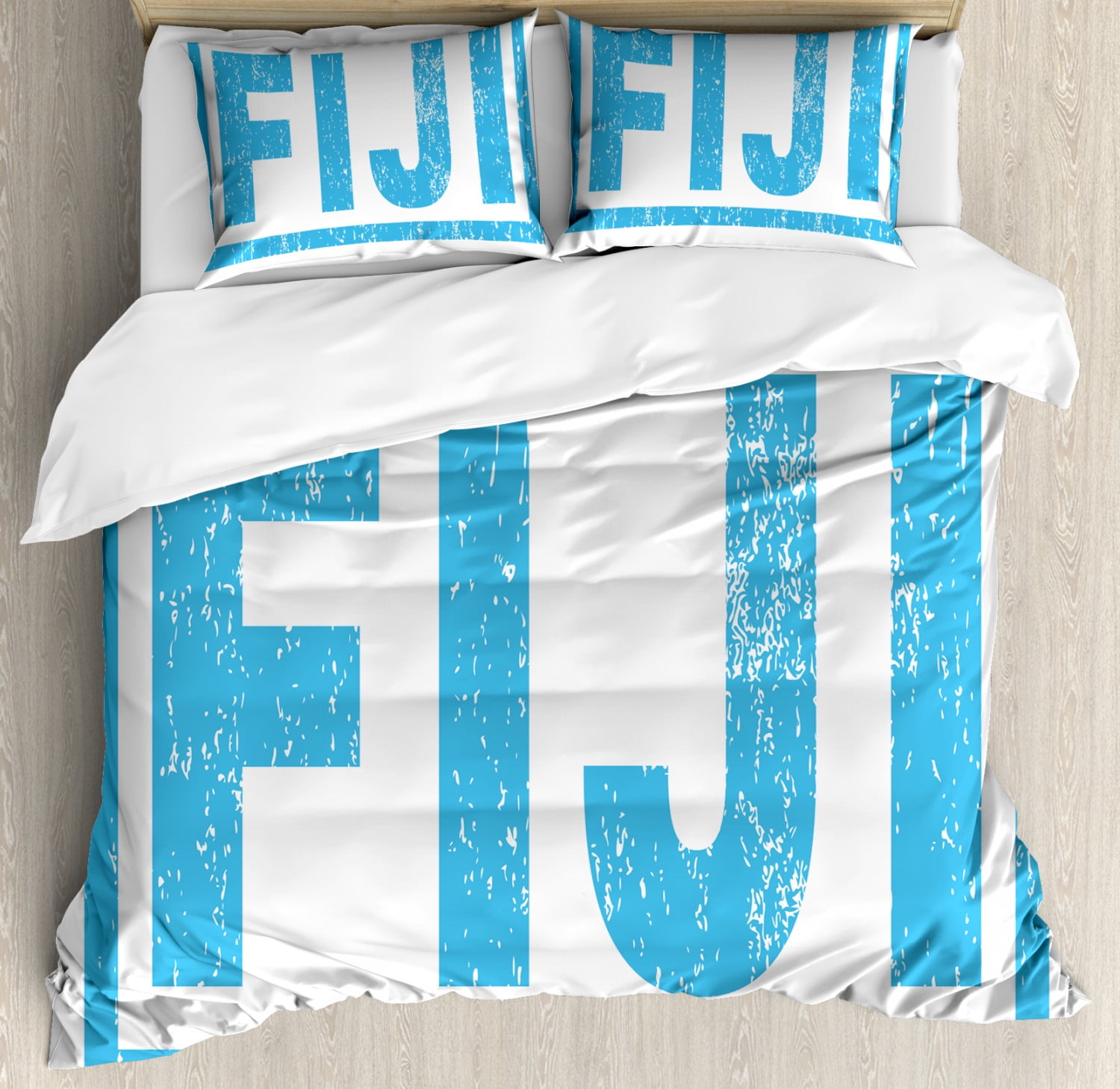 Fiji Duvet Cover Set Queen Size, Big Bold Lettering Illustrated in a ...