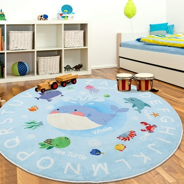 AKASISRUG Soft Round ABC Rug for Kids Room,5.2 ft Washable circle ...