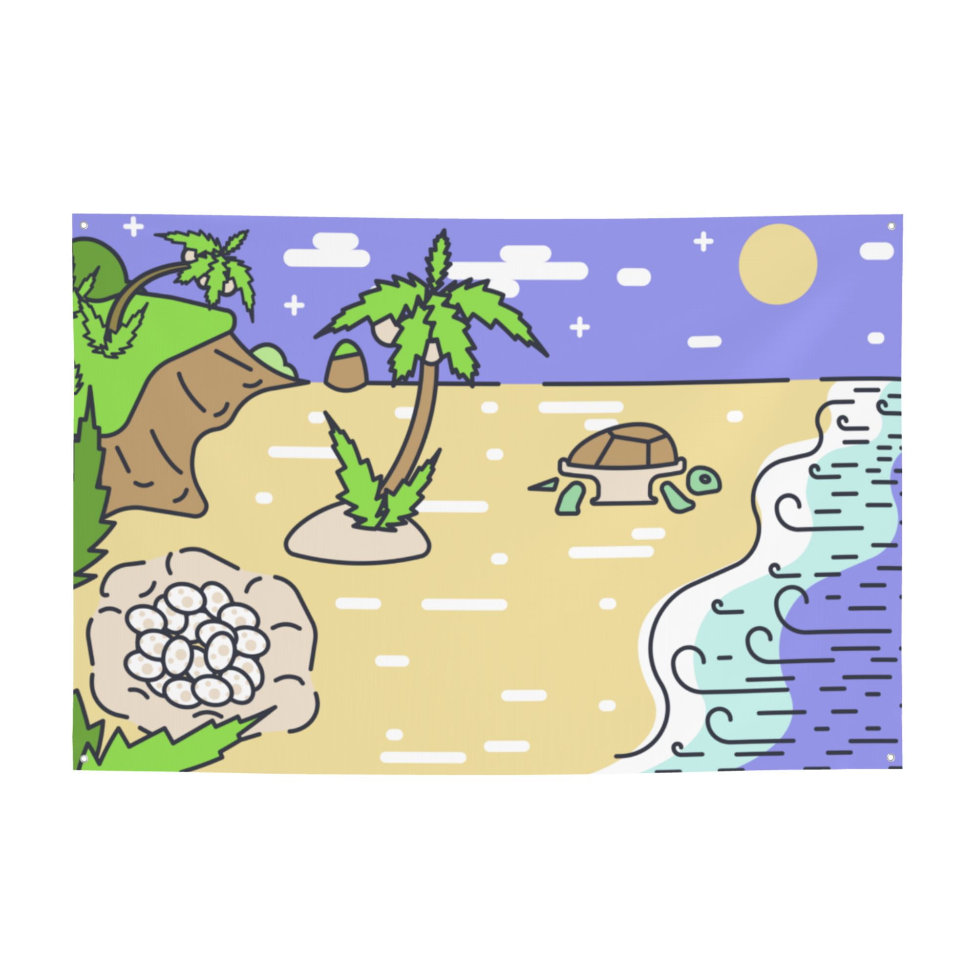 Ocean Beach Turtle Sign Banner, Cartoon Blue Hanging Banners Backdrop ...