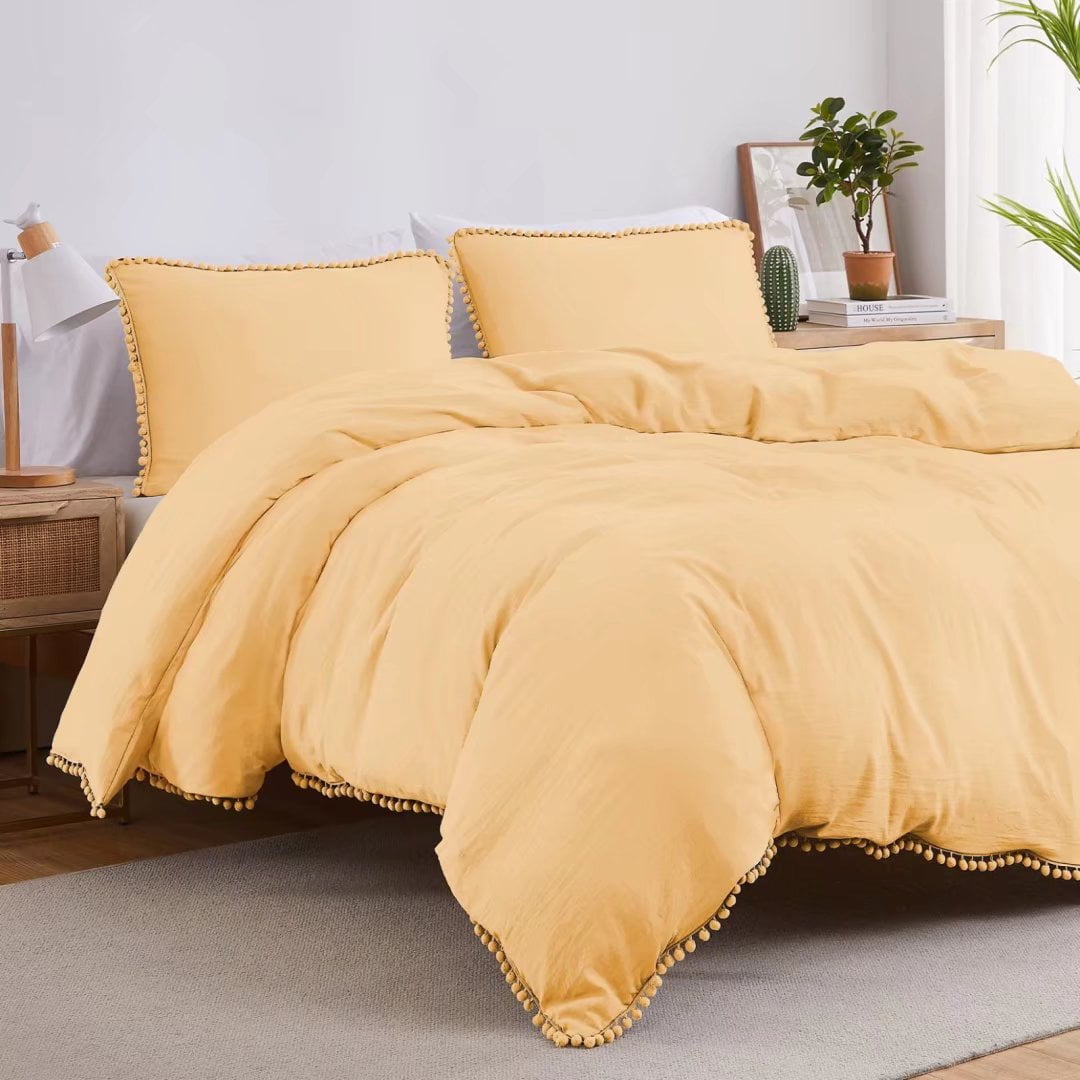 Haperlare Queen Duvet Cover Set Washed Microfiber Yellow Bedding Set ...