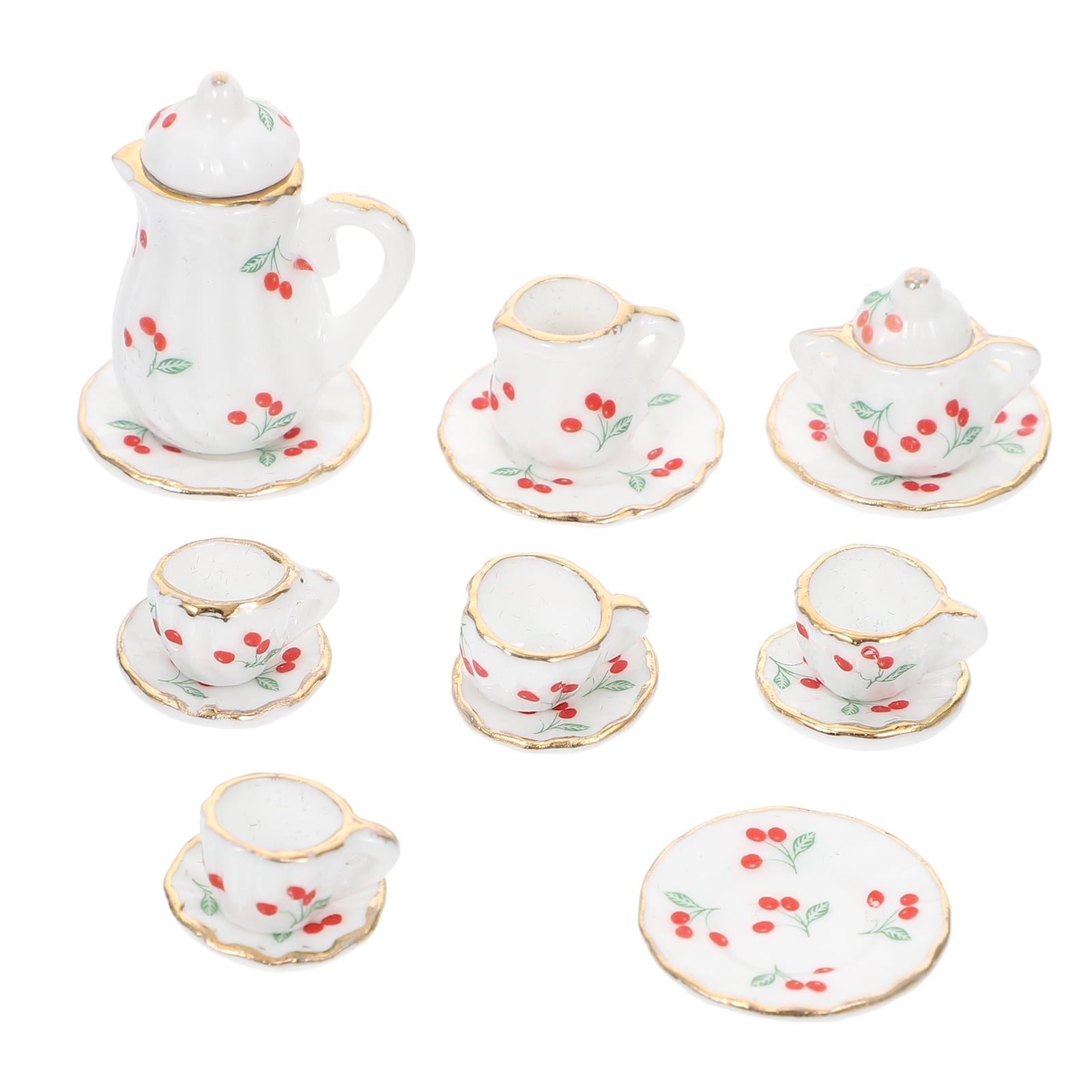 Tea Set Mini Cup Miniature Toy Food Ceramic Pot Teapot Playset Kitchen ...