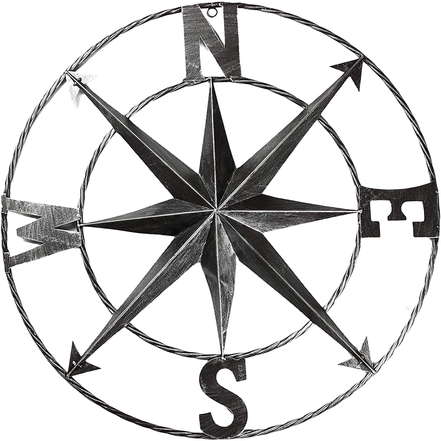 Urbalabs 24" Distressed Metal Wall Art Compass Home Nautical Decor ...