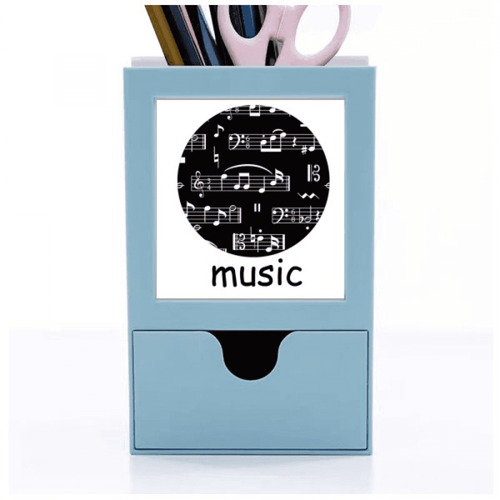 White Music Notes Bar Black Desk Supplies Organizer Pen Holder Card ...