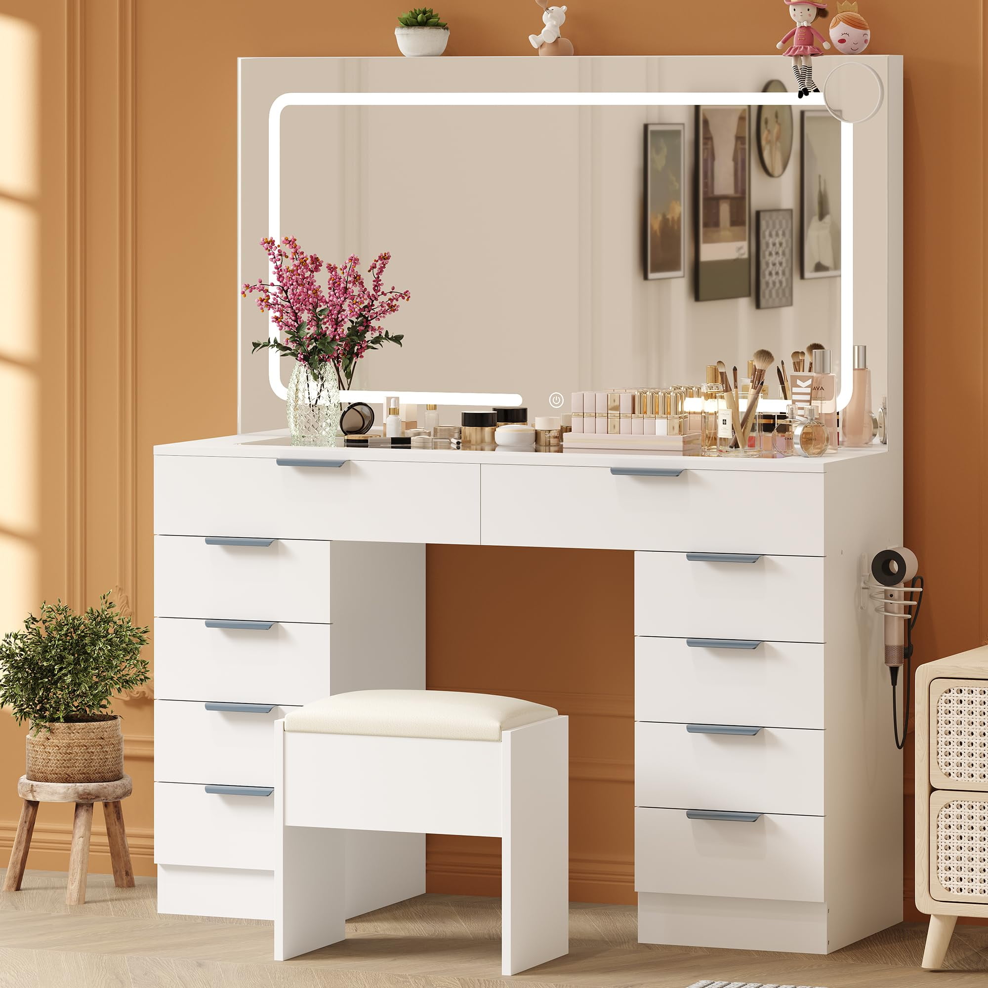 Click here for Yiwanda Yiwa Glass Top Vanity Desk With Large Mirr... prices