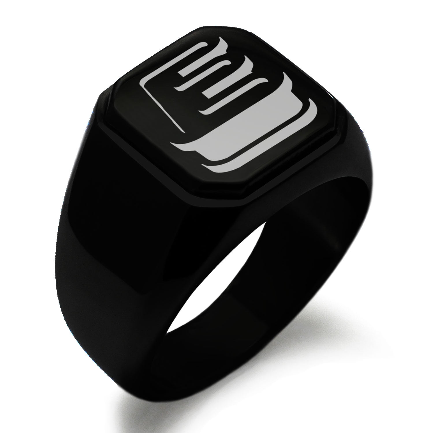 Stainless Steel Letter E Initial 3D Monogram Engraved Engraved Square ...