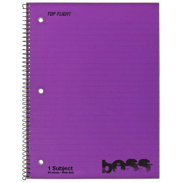 Top Flight Boss Poly Cover 1-Subject Wirebound Notebook, 90 Sheets, 3 ...