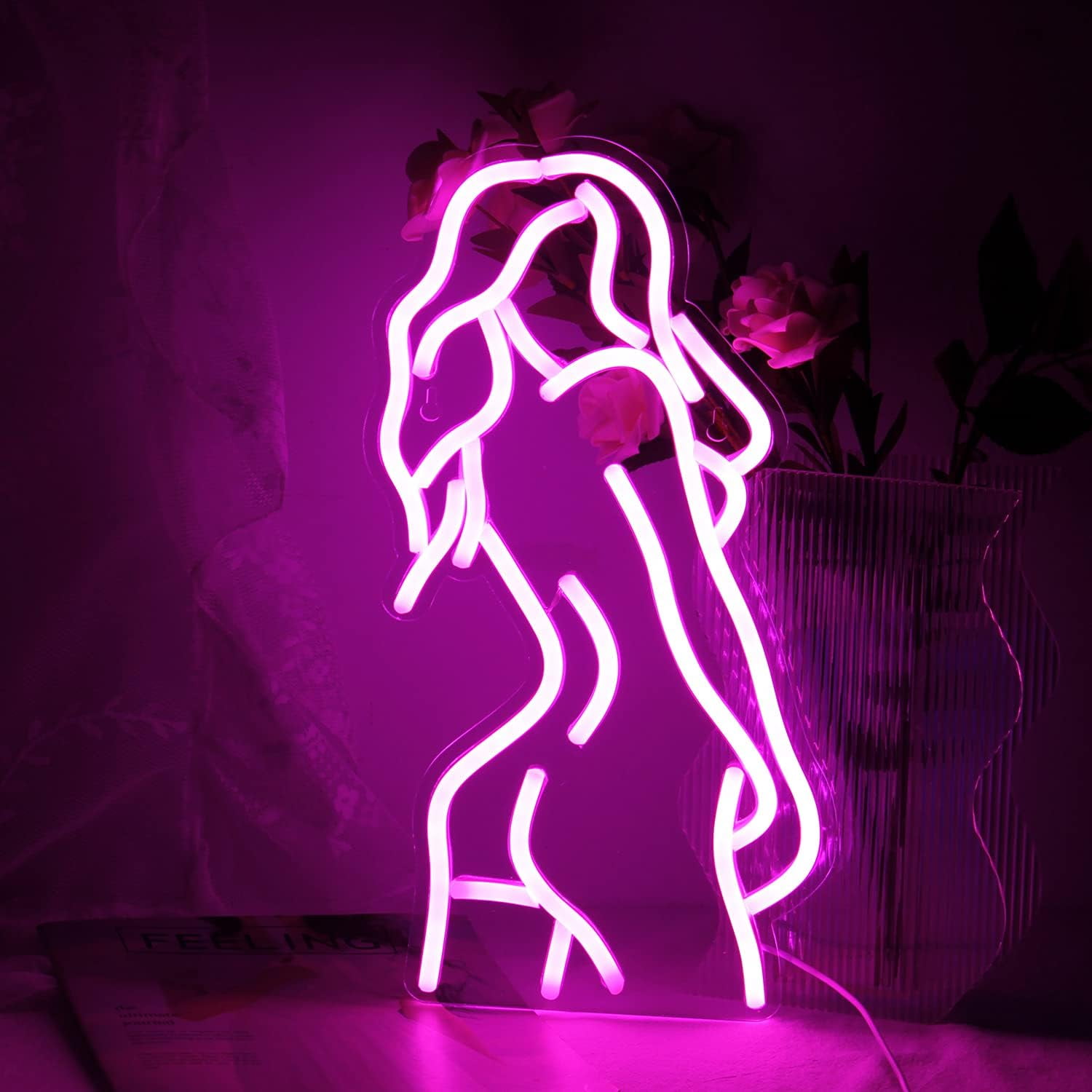 LINLIN Lady Neon Sign Sexy Lady Back Neon Light Pink Neon Signs for ...