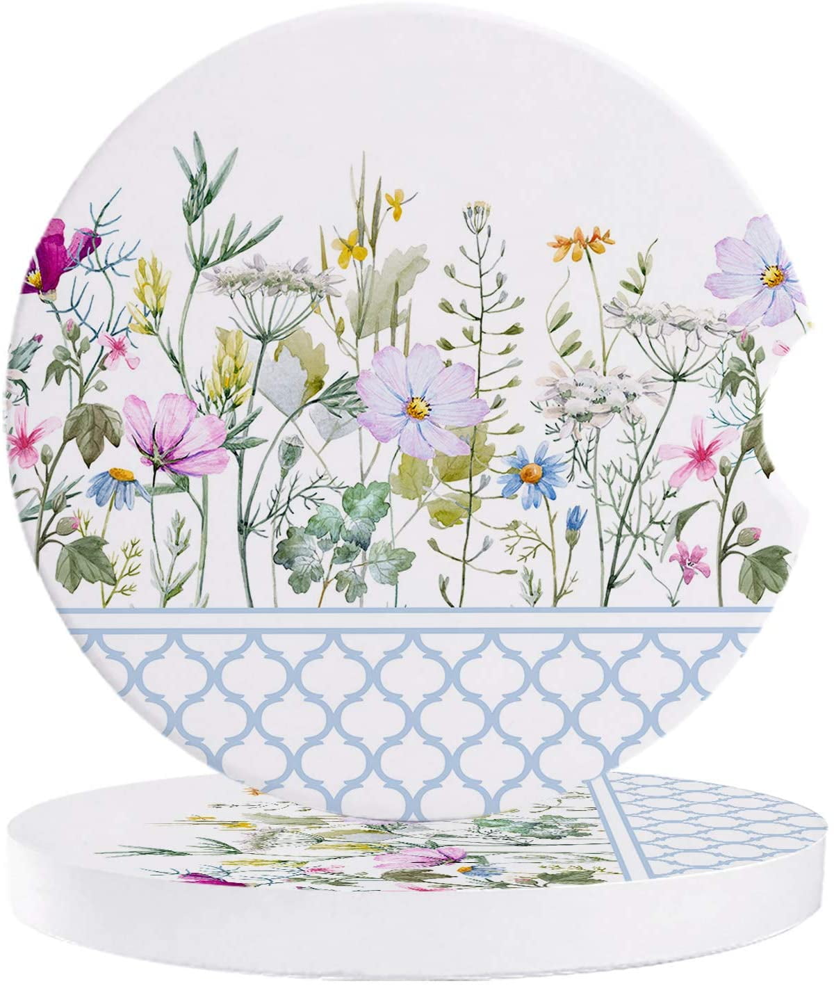 FMSHPON Spring Fresh Flowers and Blue Moroccan Pattern Set of 6 Car ...