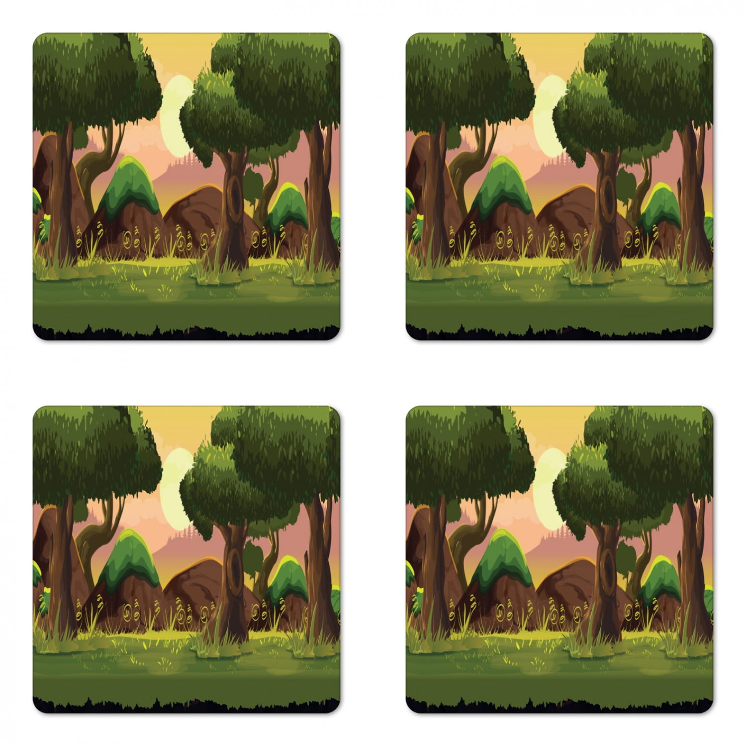 Forest Coaster Set of 4, Animation Game Scenery Inspired Graphic ...