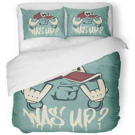 HATIART 3 Piece Bedding Set Graffiti Cool Man in Cap Hip Hop Face Dude ...