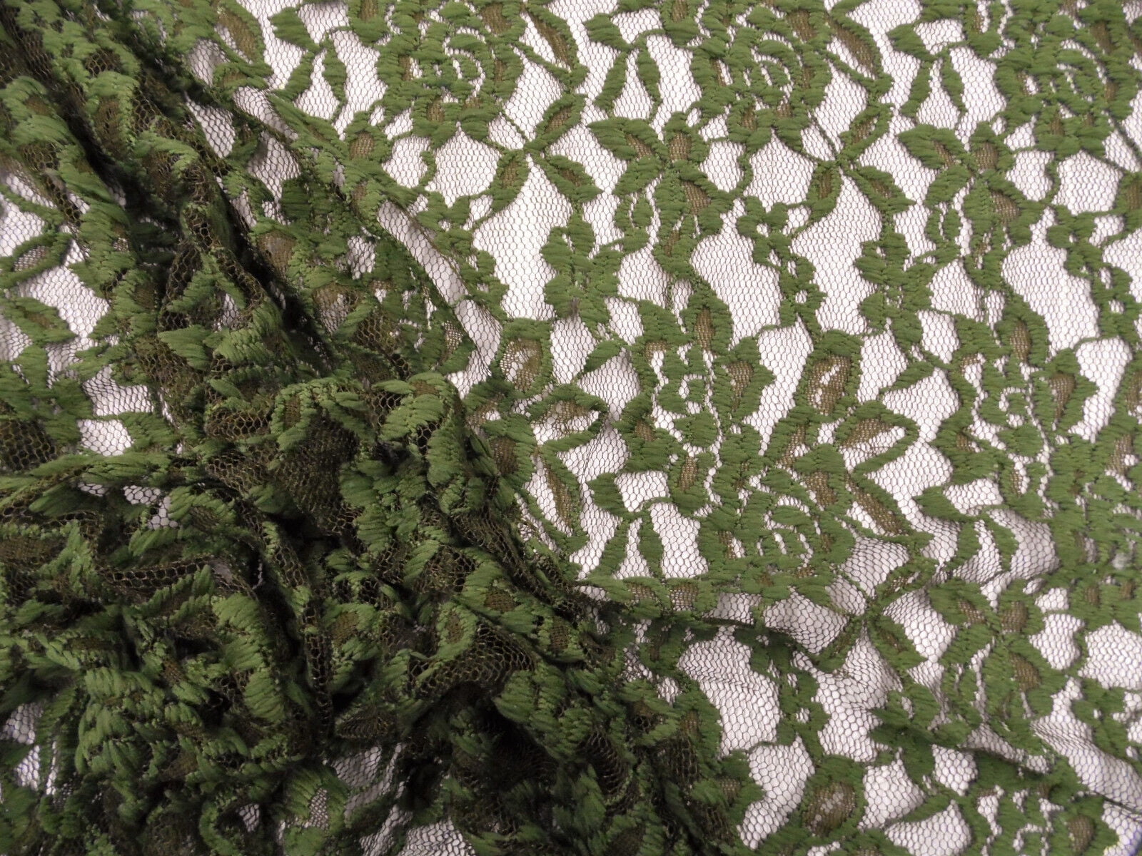 Embroidered Stretch Lace Apparel Fabric Sheer Floral Army Green WW15 ...