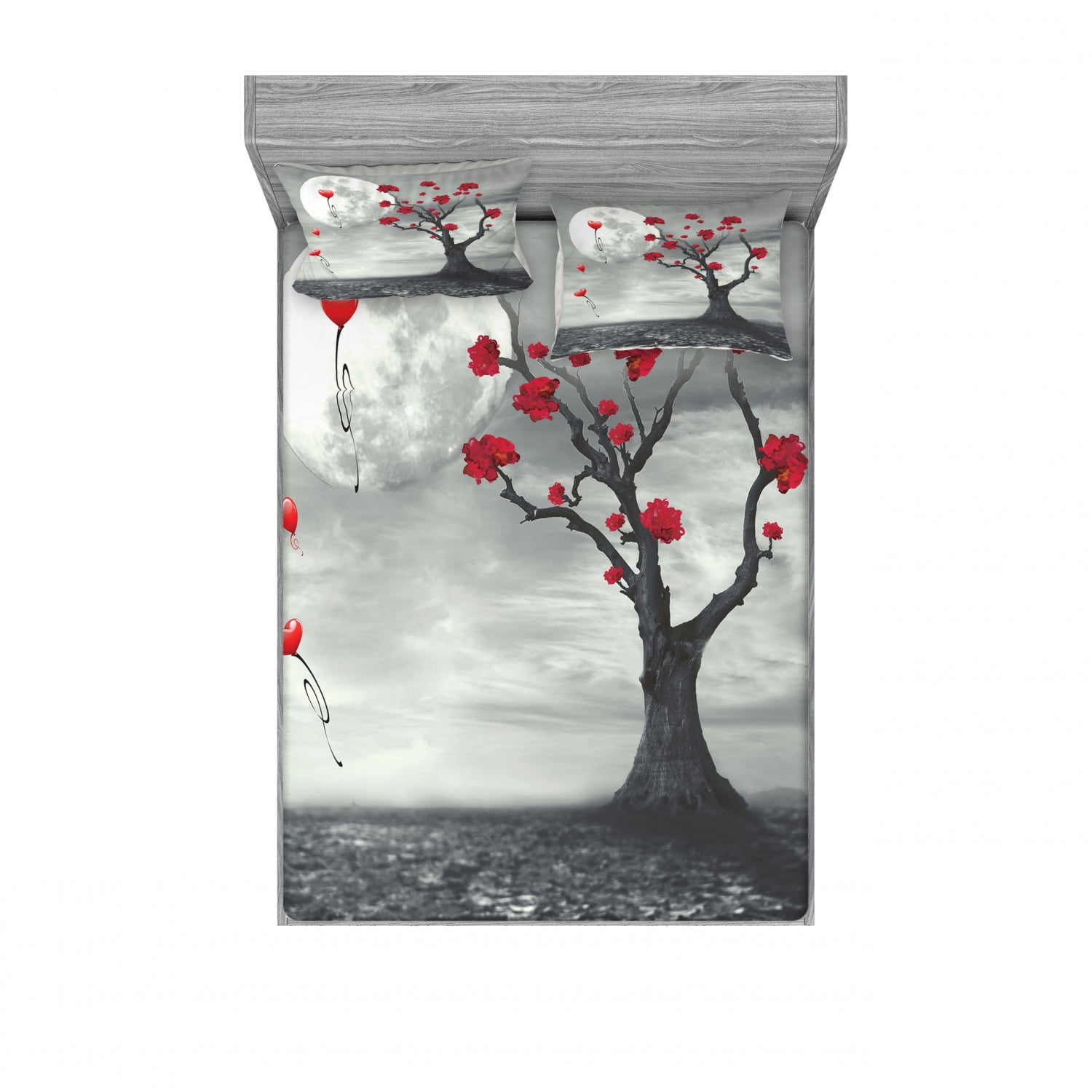 Tree Bedding Set with Sheet & Covers, Lonely Nature Theme Vibrant ...