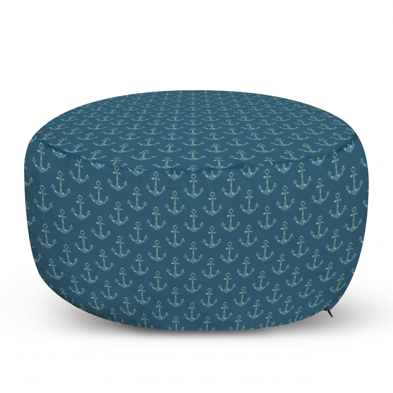 Anchor Pouf Cover with Zipper, Anchors with Maritime Fishes Underwater ...
