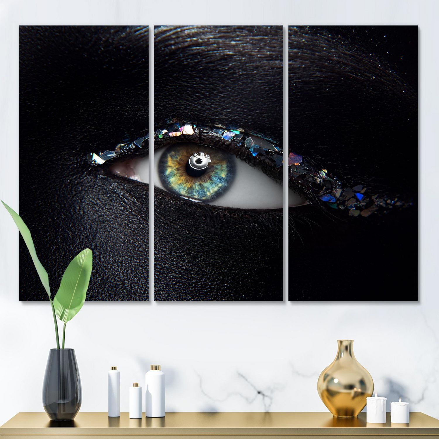 Click here for Designart Woman Eyes With Multi-Colored Glass Spar... prices