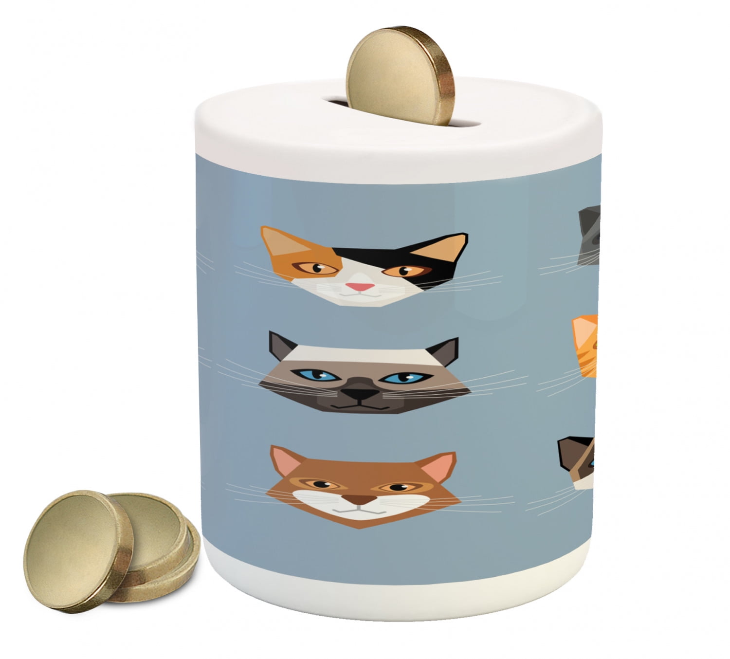 Cat Piggy Bank, Animal Portrait Set Kittens Face Whiskers Contemporary ...