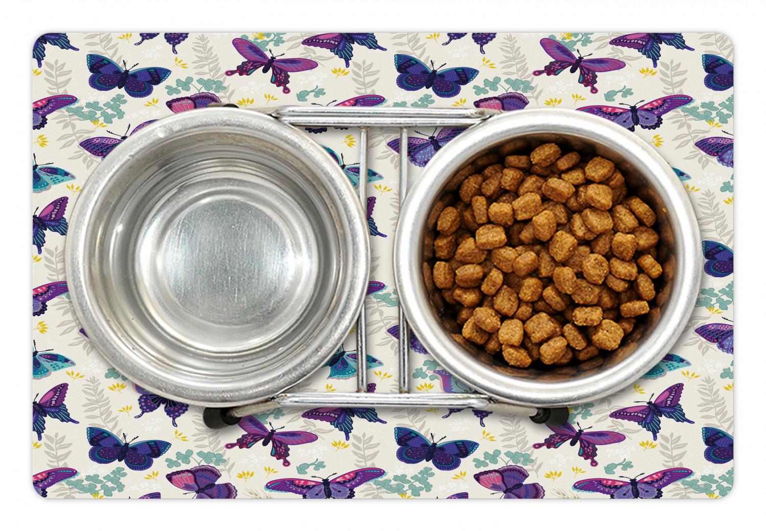 Butterfly Pet Mat for Food and Water, Garden Scene of Plants Leaves and ...