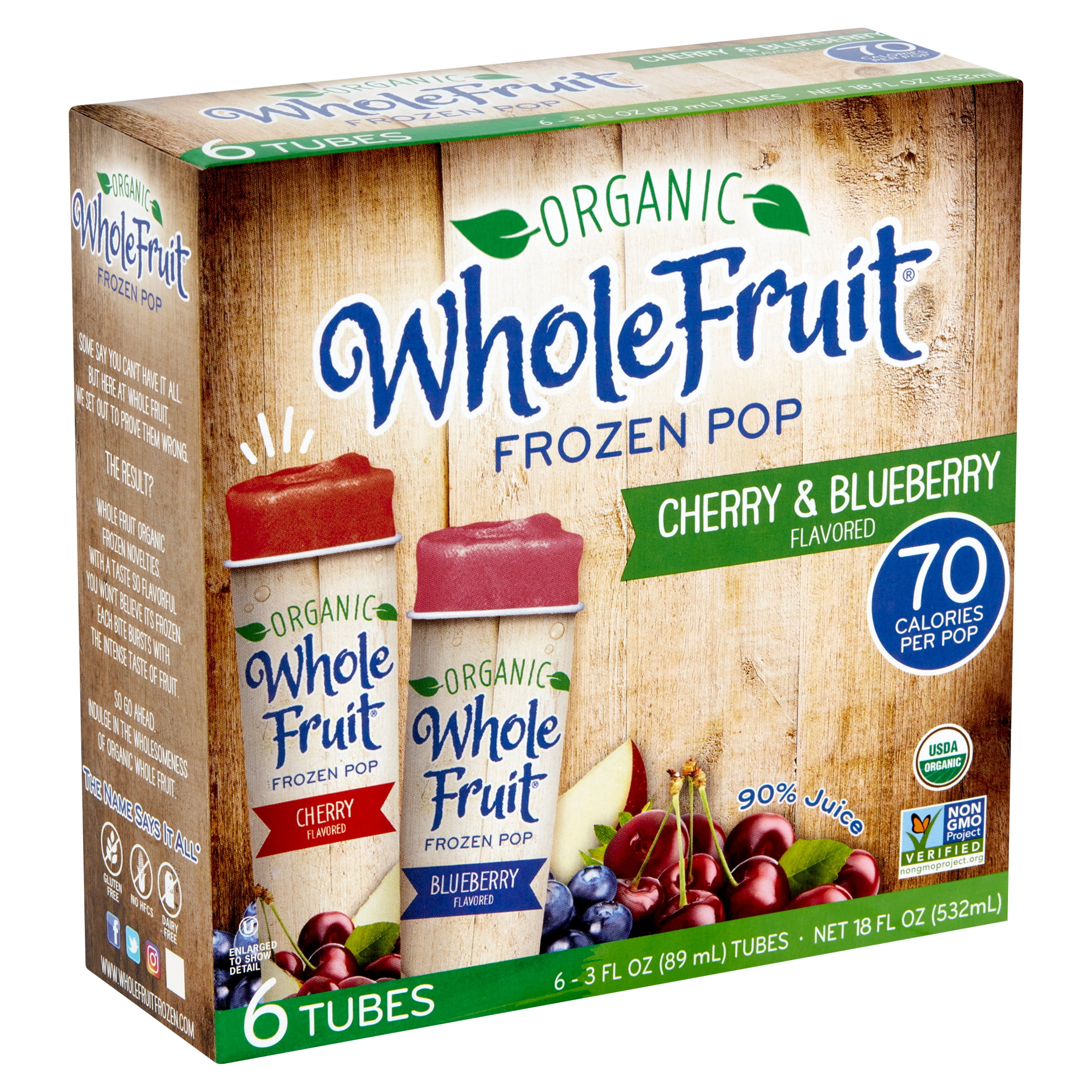 Whole Fruit Organic Cherry & Blueberry Flavored Frozen Pop, 3 fl oz, 6 ...