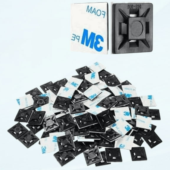 100 PCS 3/4" Black Self Adhesive Cable Zip Tie Mounts Wire Cable Clips ...