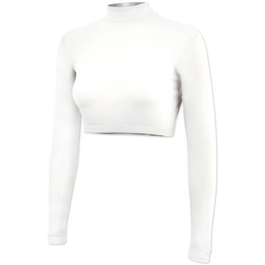 KOGMO Womens Long Sleeve Crop Top Solid Round Neck T Shirt - Walmart.com