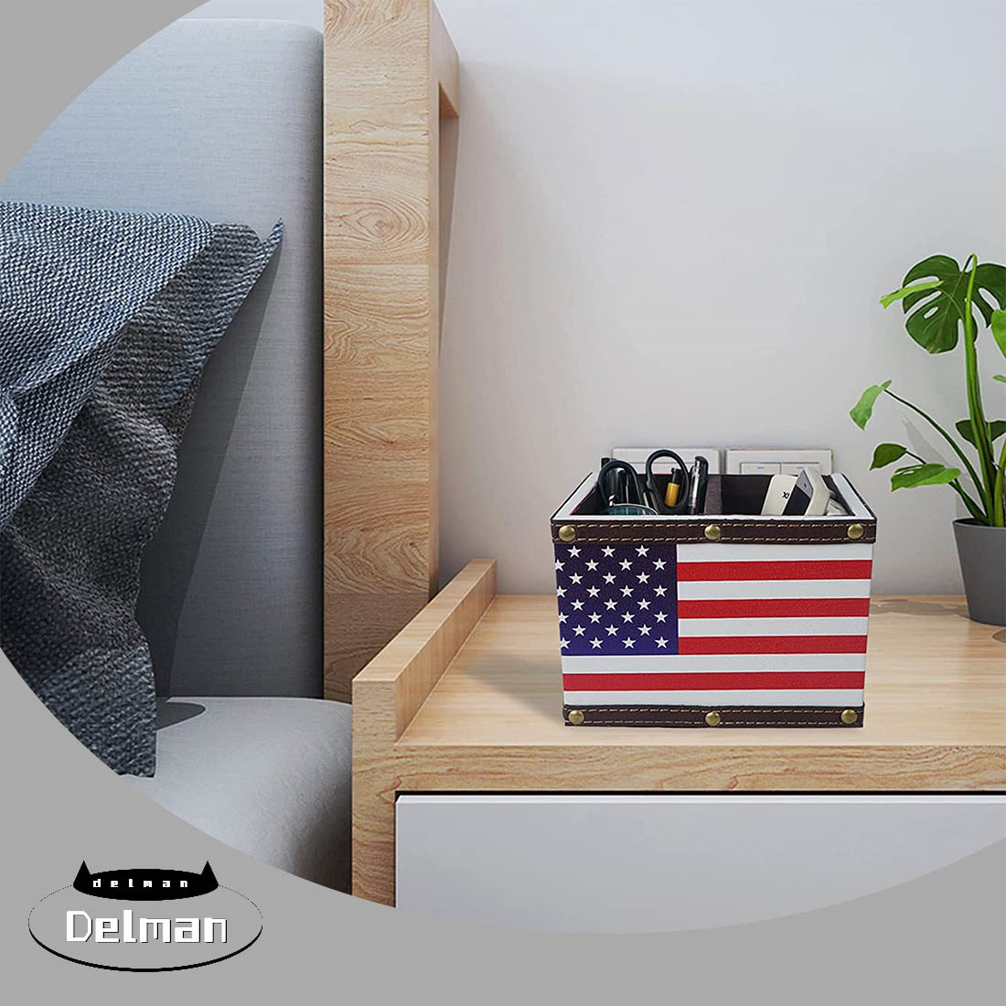 American Flag TV Remote Holder Wooden Remote Box Caddy with 2 ...