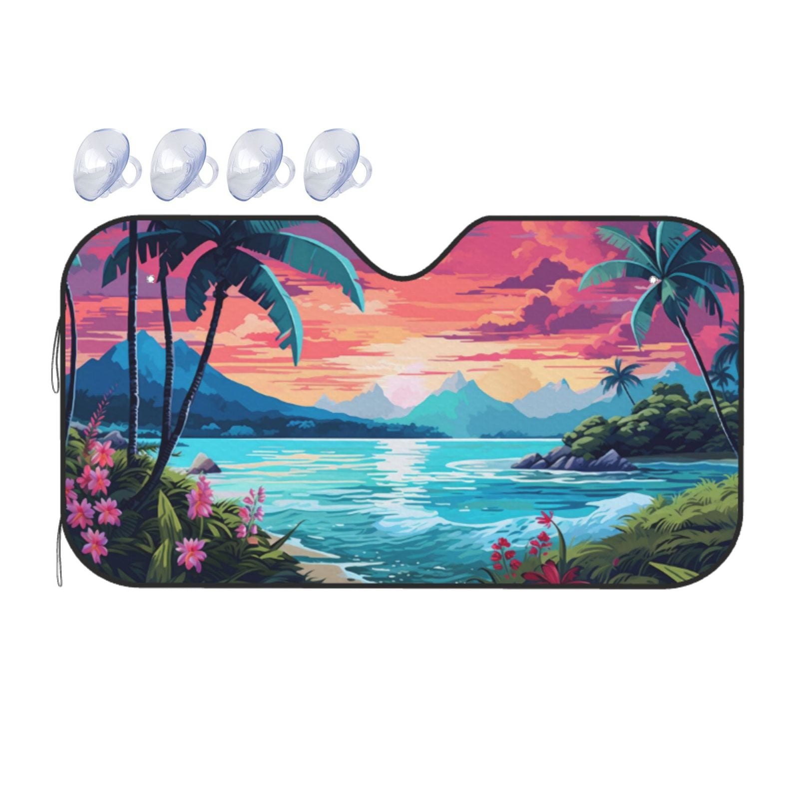 LNWH Car Sun Shade Windshield, Island Sunset Tropical Automotive Front ...