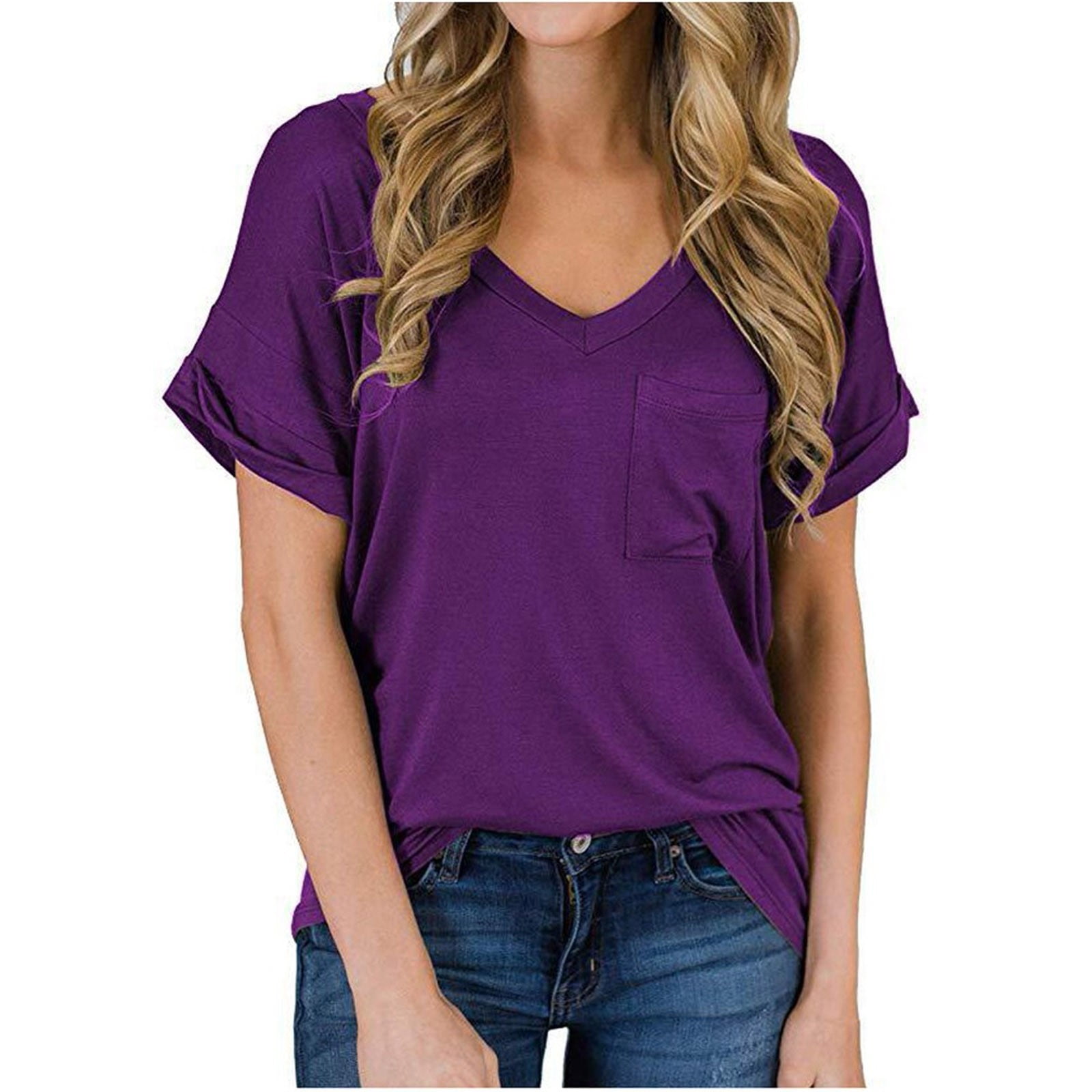 Click here for Unbranded Womens Solid Short Sleeve V-Neck Casual... prices