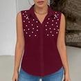 Button Down Tank Top For Women Sleeveless Collared Pearl Decor Blouse ...