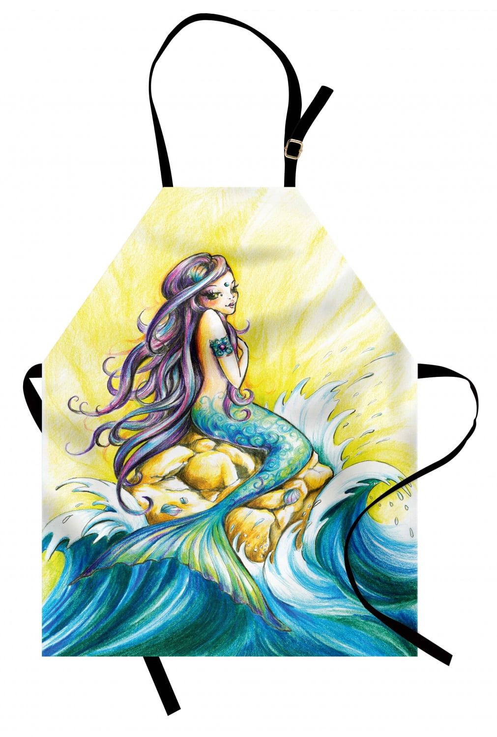 Mermaid Apron Magical Mermaid Sitting on Rock Sunny Day Colored Pencil ...