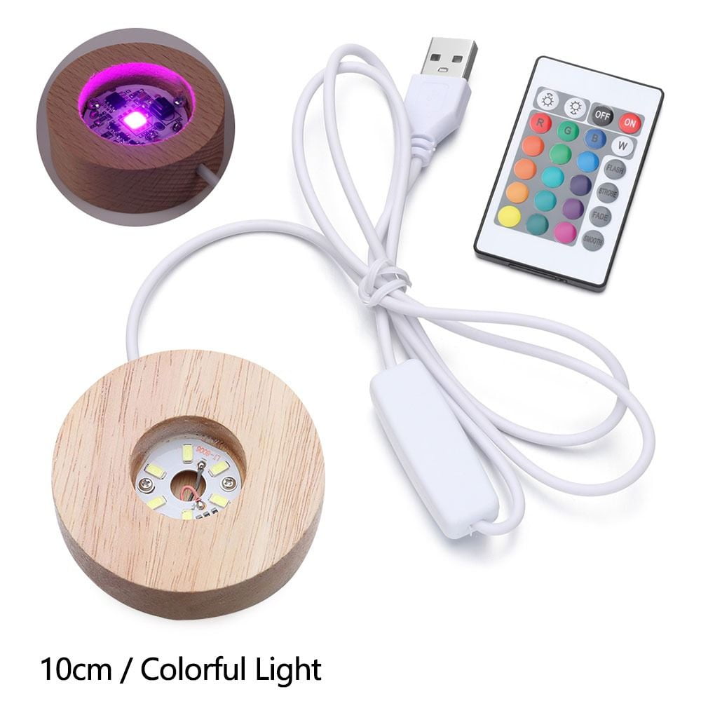 Round with Remote Control Resin Art Wooden Home Decoration LED Light ...