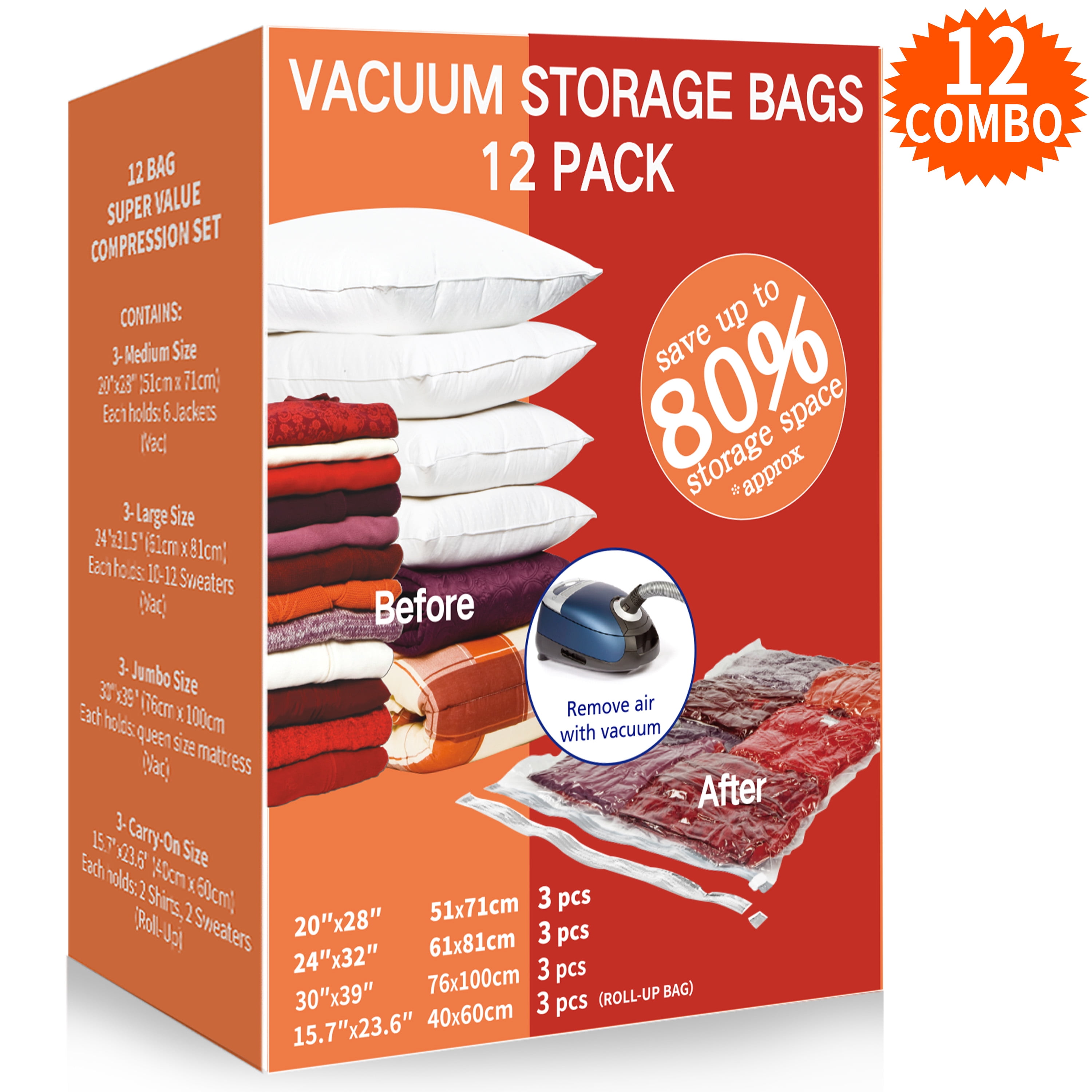 Vacpack Space Saver Bags, 12 Pack Variety Vacuum Storage Bags with Hand ...