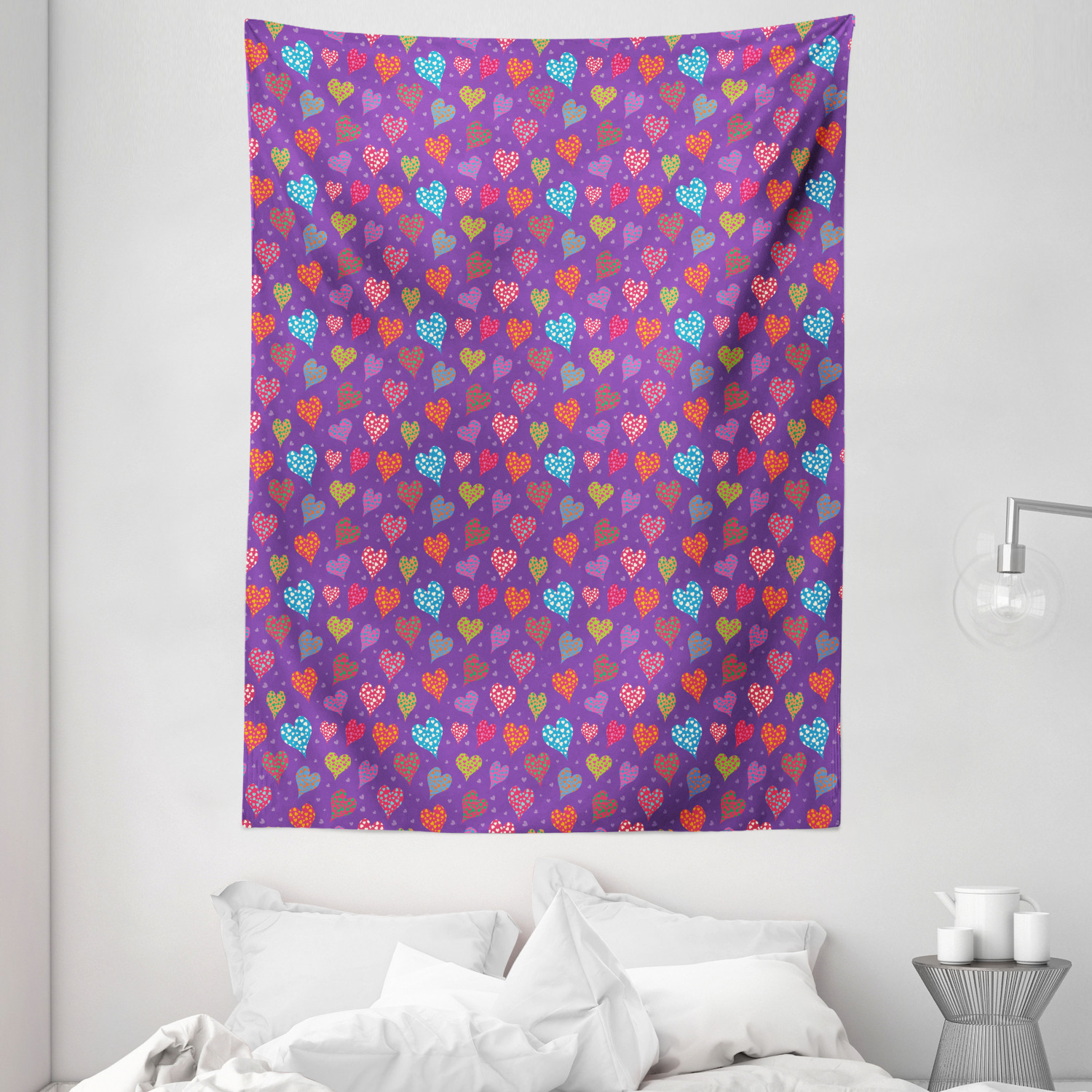 Hearts Tapestry, Colorful Big Hearts Covered with Little Ones Romantic ...