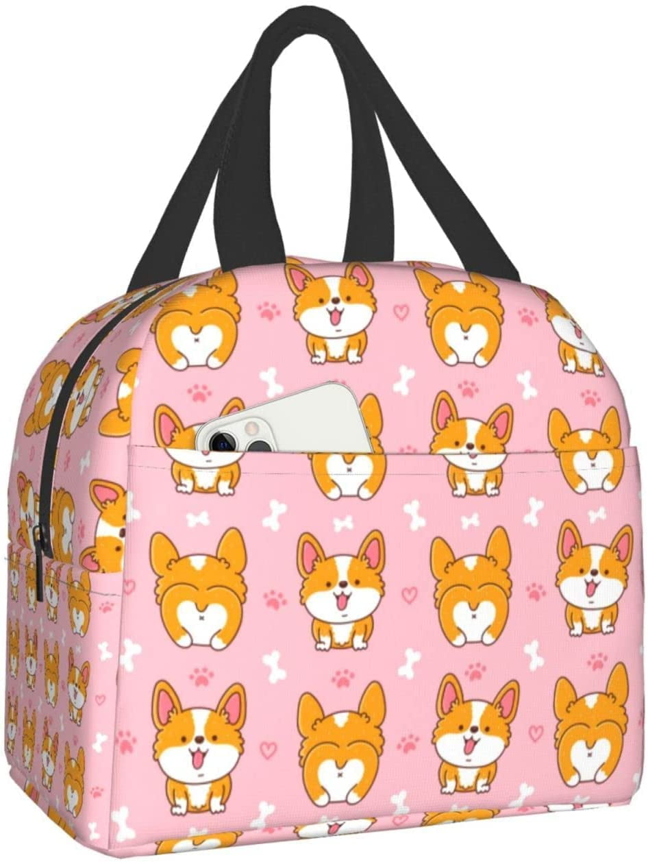 Sunyuer Cute Corgi Pattern Insulated Lunch Bag for Women, Cooler Tote ...