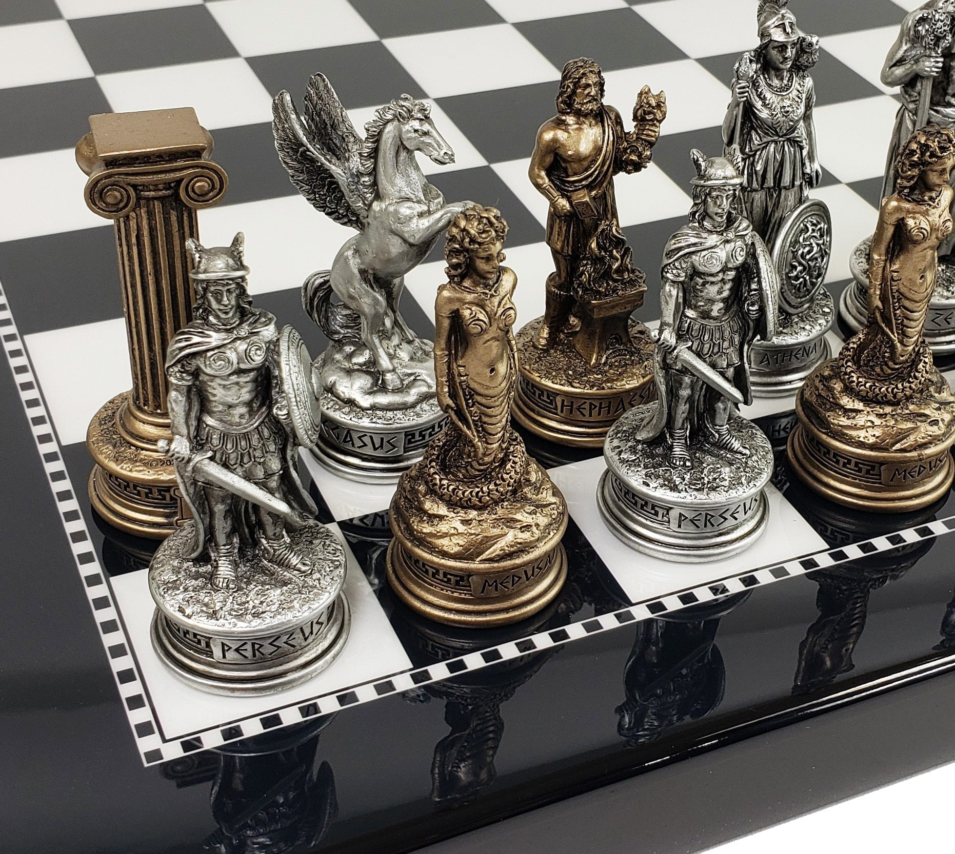 Greek Mythology Olympus Gods Chess Set Pewter Bronze Color 15" Black ...