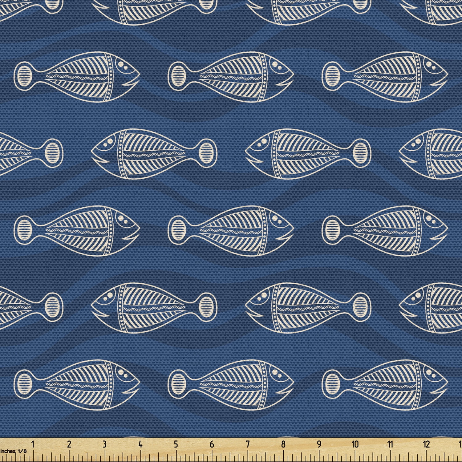 Nautical Fabric by the Yard Upholstery, Marine Theme Fish Motifs with ...
