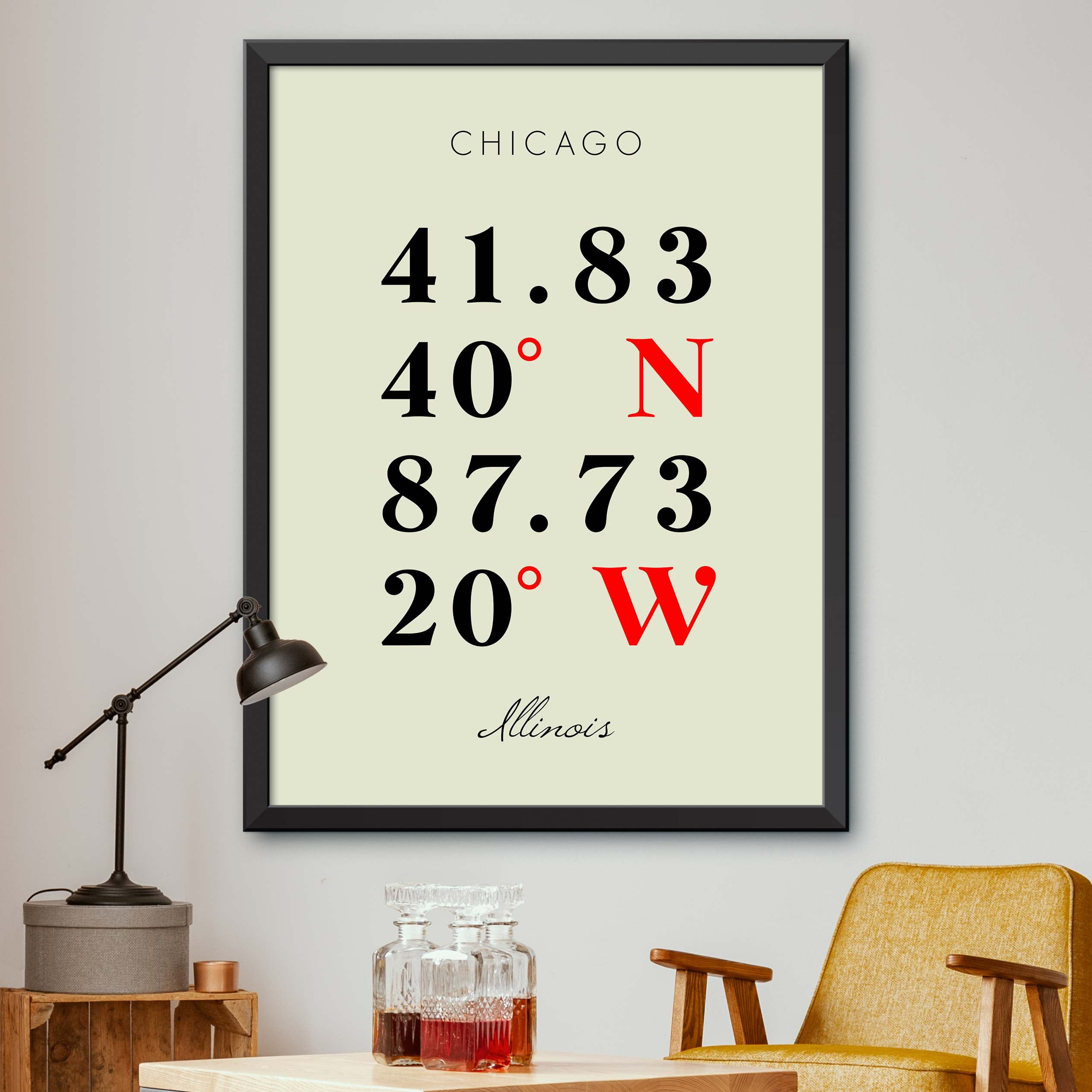 Map of Chicago, Illinois, Multiline Coordinates Colored (36x48 ...