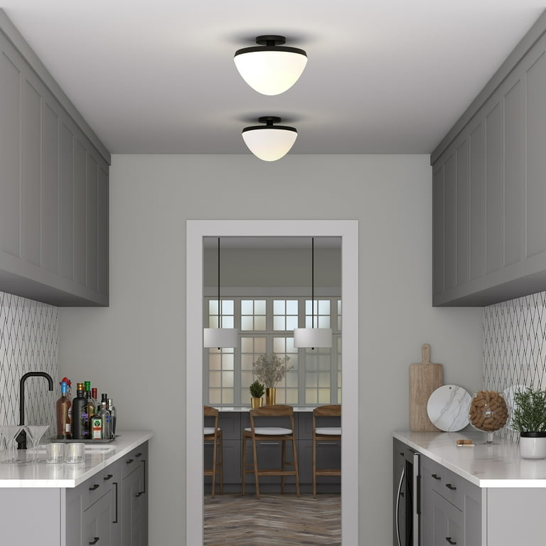 Bay Modern Glass Fluorescent Flush Kitchen Ceiling Light | Shelly Lighting