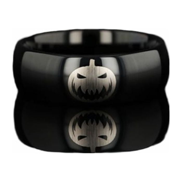 Spooky Evil Halloween Jack-O-Lantern Engraved Domed Black Tungsten Ring ...