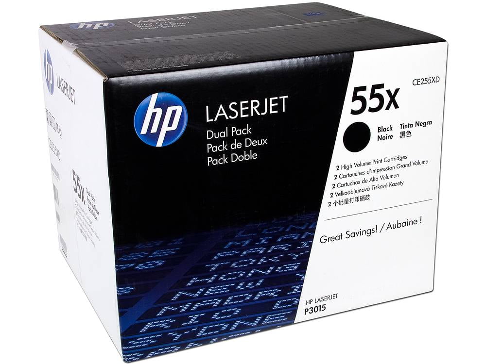 Pack de 2 cartuchos de tóner HP 55X Negro Alto rendimiento Laserjet ...