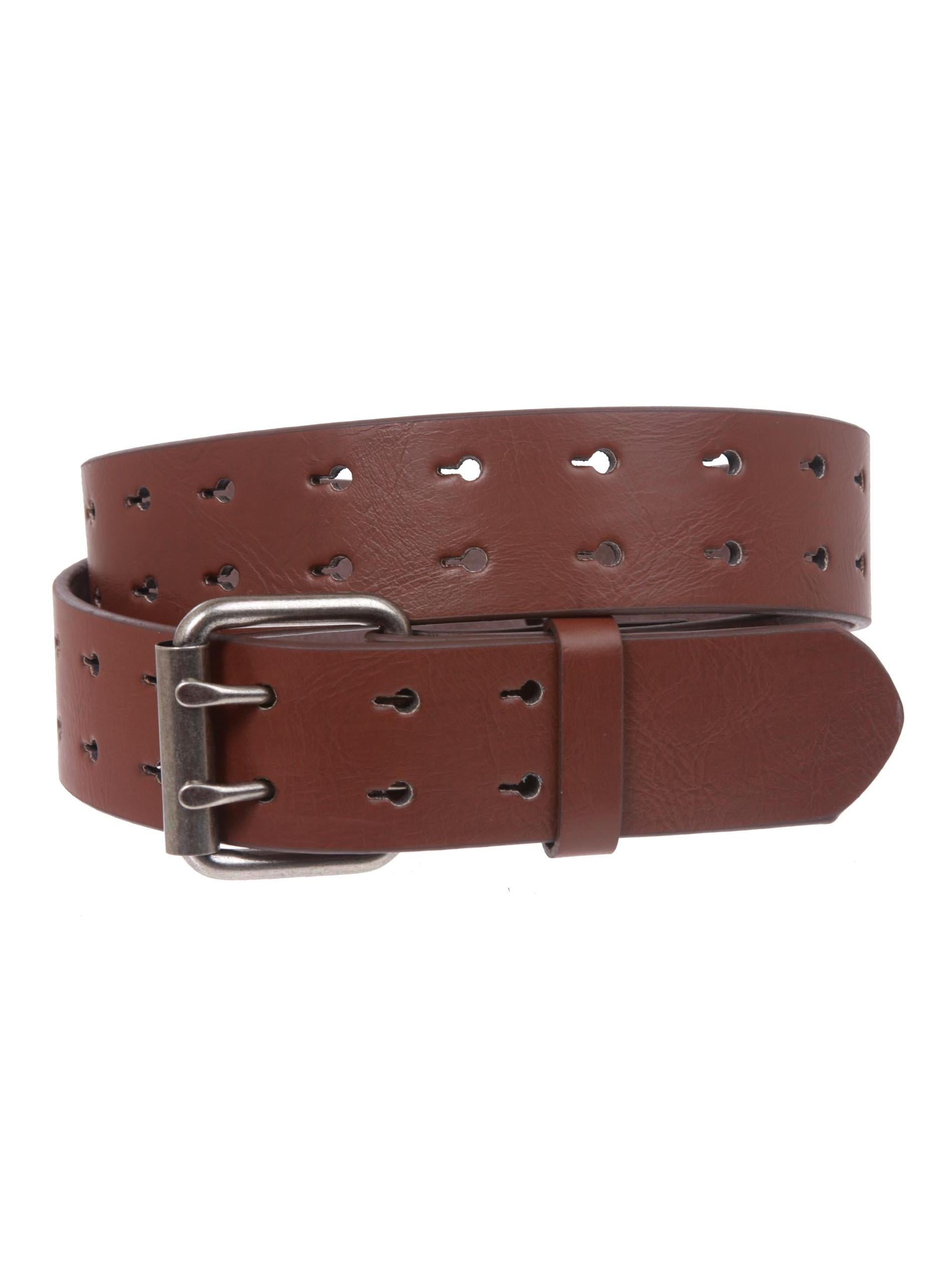 Snap On Two Row Cut-out Holes Leather Belt - Walmart.com