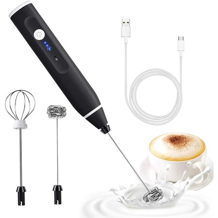 Electric milk frother with double whisk, USB rechargeable milk frother ...