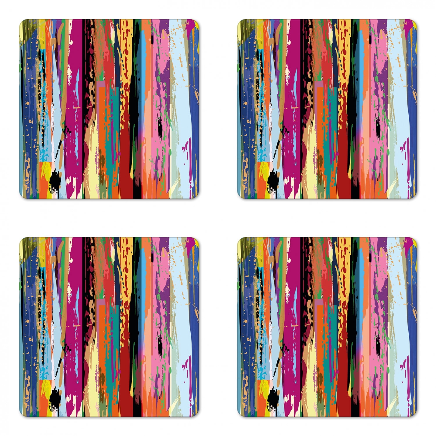 Abstract Coaster Set of 4, Multicolored Expressionist Work of Art ...