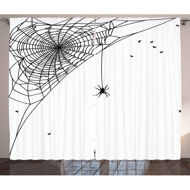 Spider Web Curtains 2 Panels Set, Corner Cobweb with a Hanging Insect ...