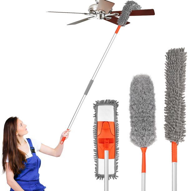 Dusting Kit Microfiber Duster with 3 Extension Pole 5.54FT Cleaning Kit ...