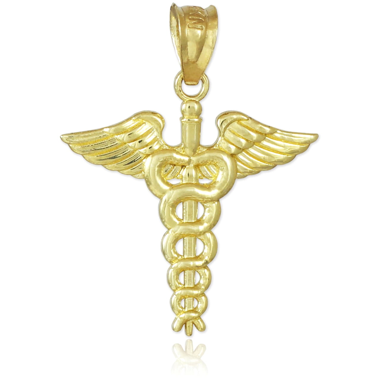 Gold Caduceus Charm Pendant Necklace : 14K Pendant with 18" chain ...