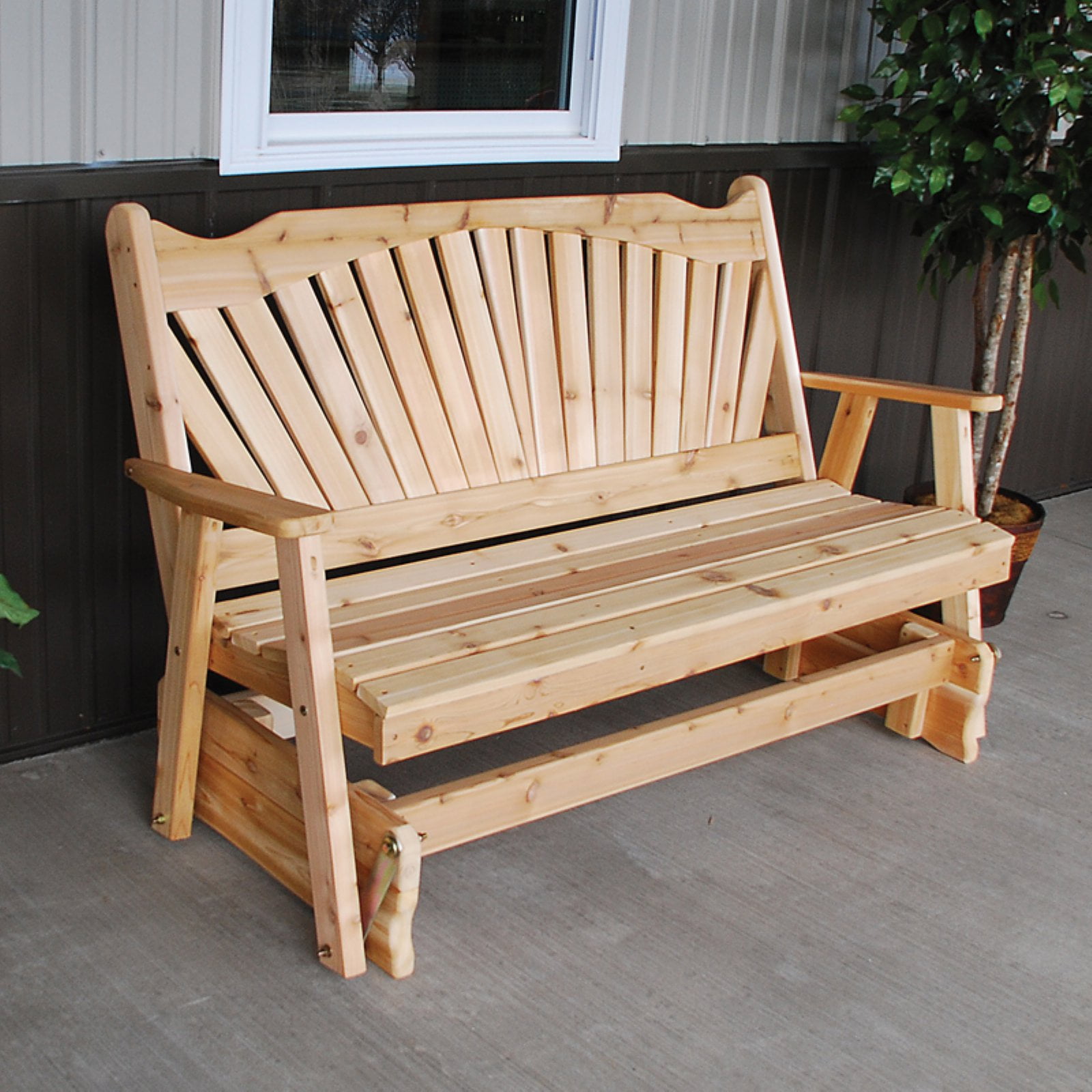 A & L Furniture Western Red Cedar Fanback Outdoor Loveseat Glider ...
