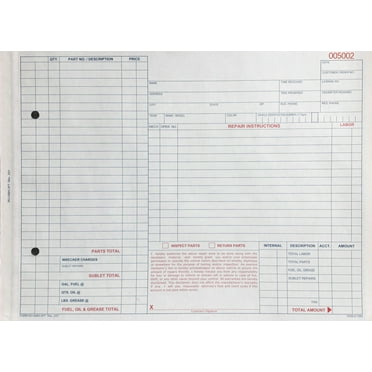 Rediform, RED4P487, 3-Part Auto Repair Order Forms, 50 / Pack - Walmart.com
