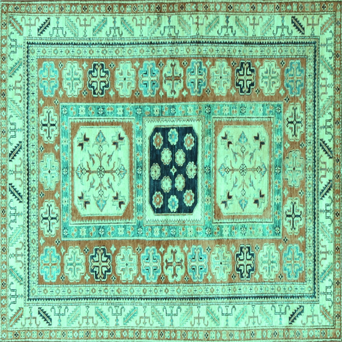 Ahgly Company Indoor Square Geometric Turquoise Blue Traditional Area ...
