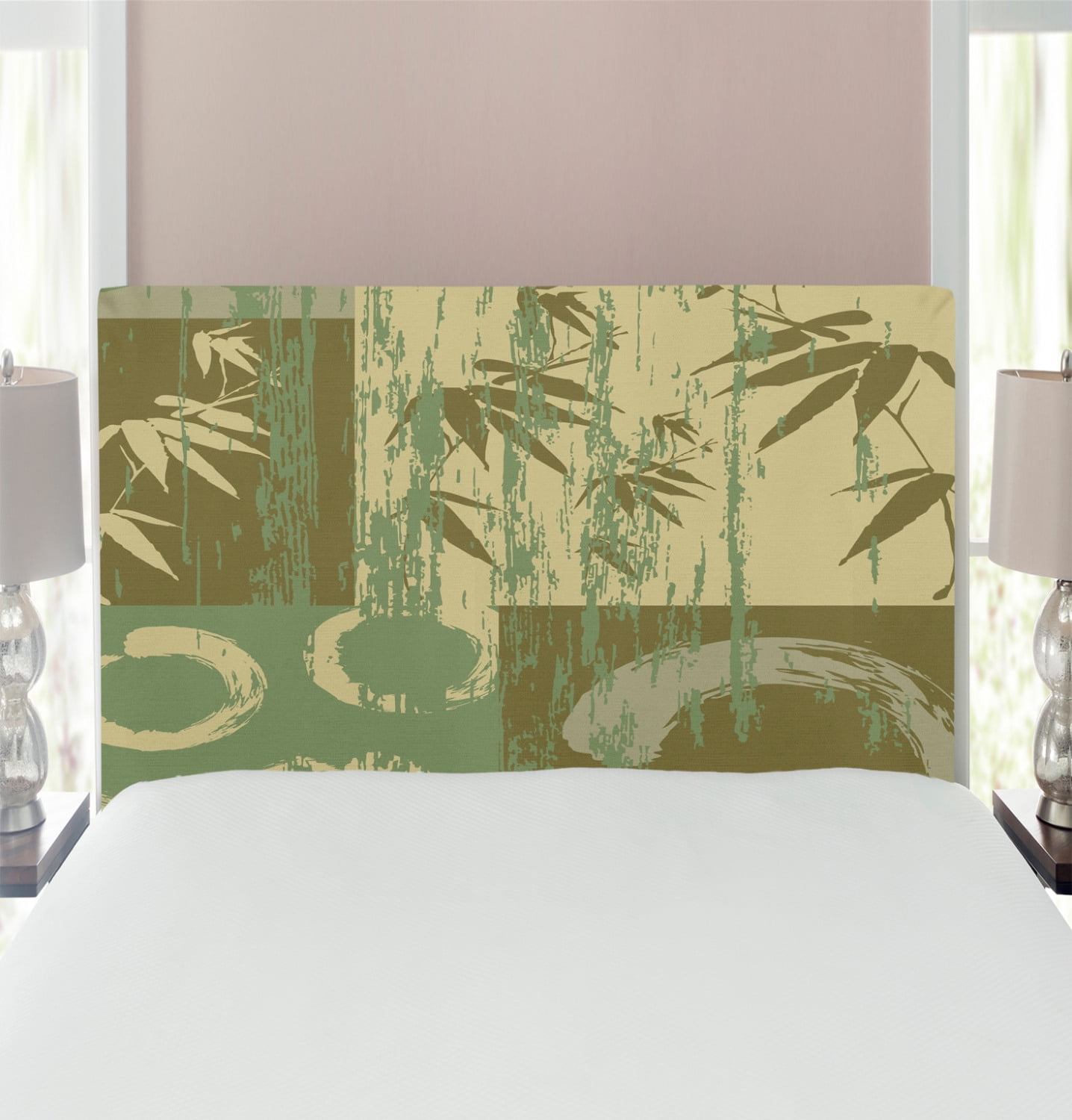 Bamboo Print Headboard, Circle and Bamboo Silhouette over Vintage Color ...