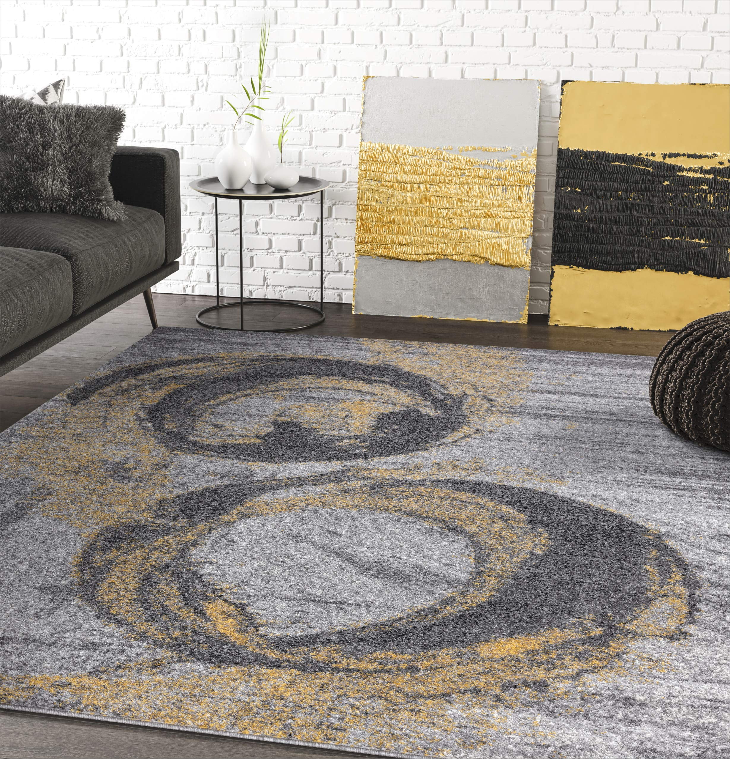 Abani Laguna Collection Painted Swirl 8' x 10' Grey Yellow Modern Area ...