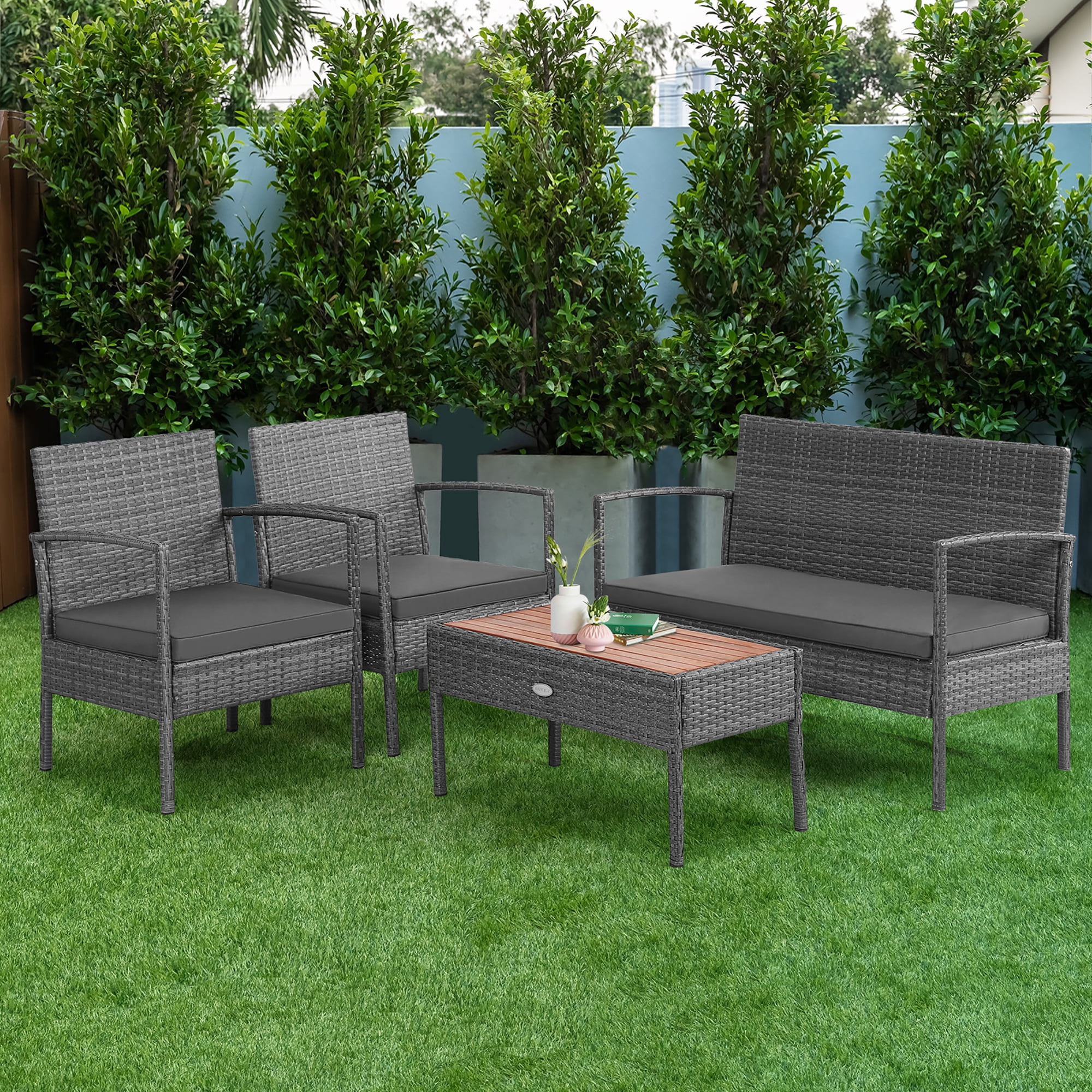 Click here for Costway 4pcs Patio Rattan Furniture Set Cushioned... prices